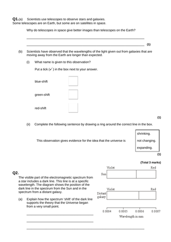 GCSE Physics Space – The Expanding Universe Lesson with Worksheet | Red ...