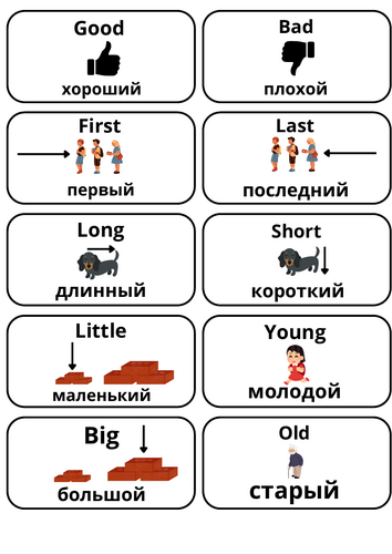 ESL Multilingual Vocabulary Flashcards - Most Common Adjectives ...