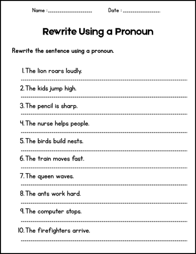 Nouns and Pronouns Worksheets - Grammar Activities for 1st 2nd 3rd ...