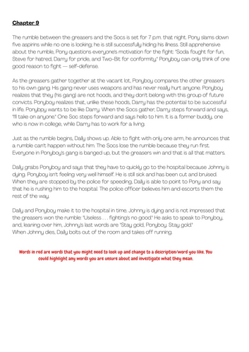 The Outsiders - Chapter Summaries | Teaching Resources