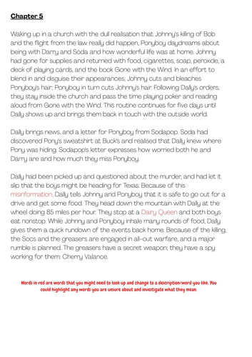 The Outsiders - Chapter Summaries | Teaching Resources
