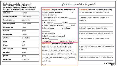 ¿Qué tipo de música te gusta? – KS3 Spanish Music Preferences Lesson ...