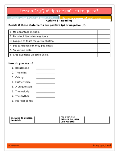 ¿Qué tipo de música te gusta? – KS3 Spanish Music Preferences Lesson ...