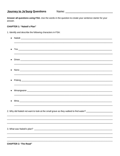 Comprehension Questions - Journey to Jo'burg | Teaching Resources