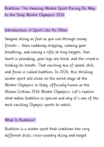 Biathlon for Kids: Fun Nonfiction Text & Worksheets, Italy Winter ...