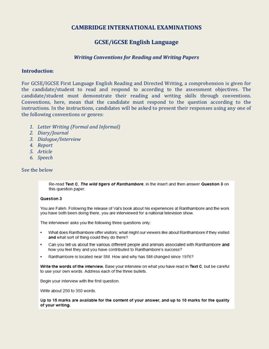 Writing Conventions - IGCSE 0500 First Language English | Teaching ...