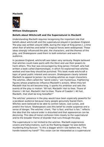 Macbeth by William Shakespeare – Beliefs about Witchcraft and the ...