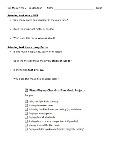 KS3 Film Music 4 lessons, worksheets and a cover lesson | Teaching ...