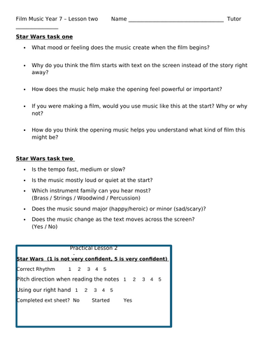 KS3 Film Music 4 lessons, worksheets and a cover lesson | Teaching ...