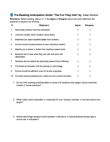 The Fun They Had by Isaac Asimov Complete Unit Plan with Vocab and ...