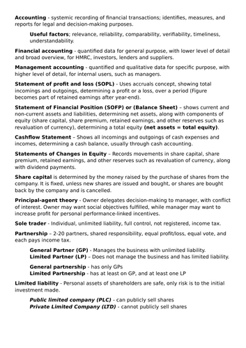 Financial Accounting - Complete Revision Notes | Teaching Resources