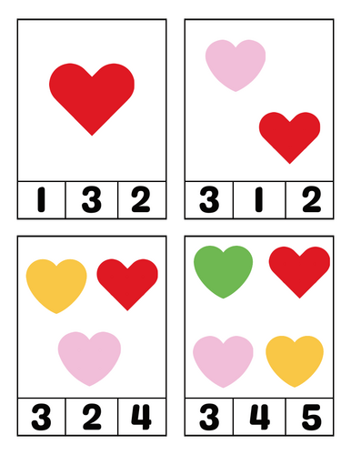 Valentine’s Day Counting Clip Cards | Numbers 1–10 | Early Math ...