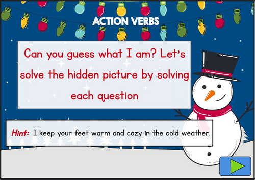 Winter Action Verbs Mystery Pictures Set 1 Review Activities | Teaching ...