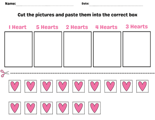 Valentine cut & Paste Counting 1–5 | Hands-On Math Activity for ...
