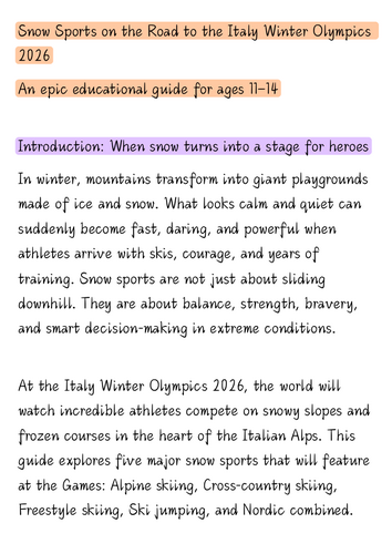 All About Snow Sports at the Winter Olympics 2026 – Nonfiction Reading ...