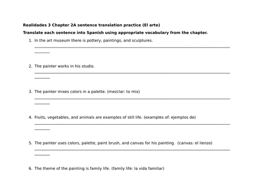 Realidades 3 Chapter 2A sentence translation practice (El arte ...