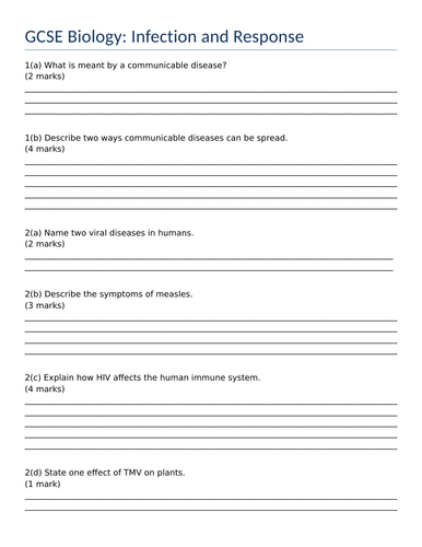 AQA GCSE Revision booklet - Infection & Response | Teaching Resources
