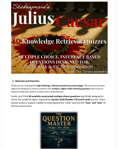 Julius Caesar: 40 Knowledge Retrieval Quizzes | GCSE AQA English ...