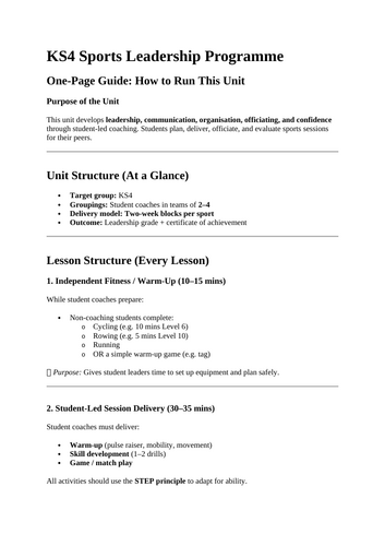 KS4 Sports Leadership Programme – Ready-to-Run Unit | Teaching Resources