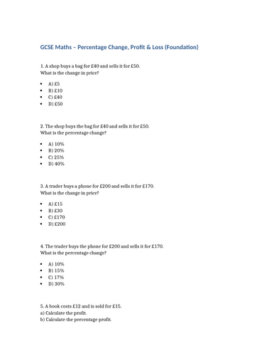 GCSE_Percentage_Change_Foundation | Teaching Resources