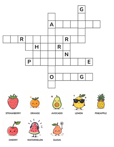 Fruits Crossword Puzzle | Fun Vocabulary Activity for Kids | Teaching ...