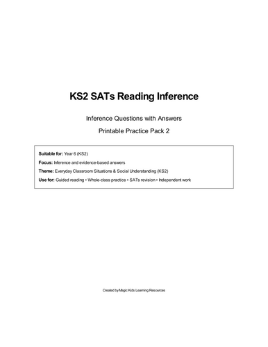 KS2 SATs Reading Pack 2 – Inference Question Practice with Answers ...