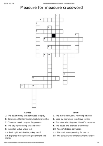 Measure for measure crossword - English literature | Teaching Resources