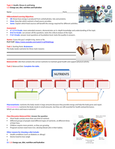 GCSE PE (Spec 2016 Edexcel) Topic 2: Health_Fitness_Wellbeing: 1.3 ...