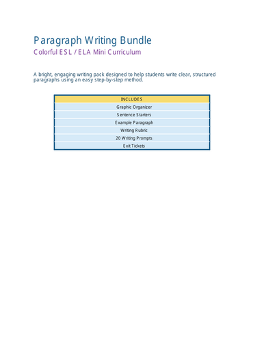 ESL Paragraph Writing Mini Bundle | Teaching Resources