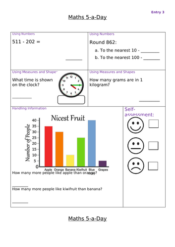 FREE Maths 5-a-Day: Entry 3 / KS2 / KS3 - Retrieval Practice (5 daily ...