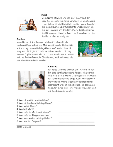 German School Subjects Reading: Meine Schulfächer Text | Teaching Resources
