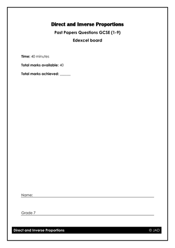 Direct and Inverse Proportions PP and Worksheet IGCSE/GCSE (1-9) with ...