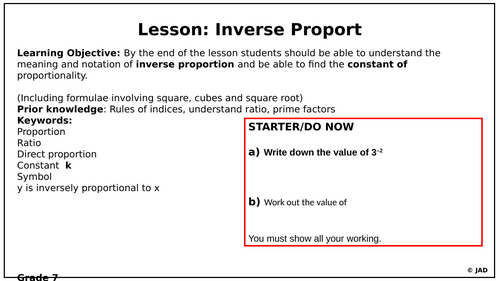 Direct and Inverse Proportions PP and Worksheet IGCSE/GCSE (1-9) with ...