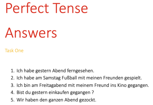 German Perfect Tense, practice/consolidation/revision. | Teaching Resources