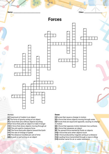 KS3 Physics Forces Crossword – Motion and Forces Vocabulary Revision ...
