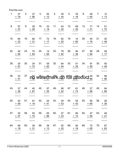 1000 Addition Questions Answers Provided Year 2 | Teaching Resources
