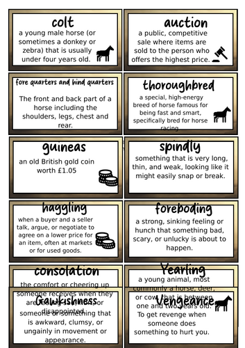 64 War Horse Display Vocabulary Card and Definitions | Teaching Resources
