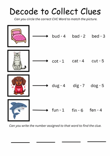 Decode to Find the Clues – CVC Words (Early Phonics) | Teaching Resources