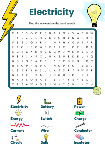 Electricity Word Search with Illustrated Keywords | Circuits ...