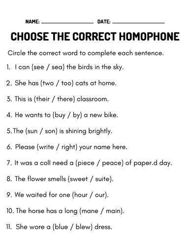 Homophones and Homographs – Grammar Worksheets | Teaching Resources