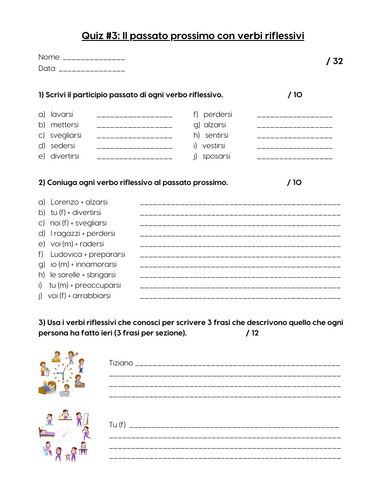 QUIZ - Il passato prossimo con verbi riflessivi (PDF/DOC) | Teaching ...
