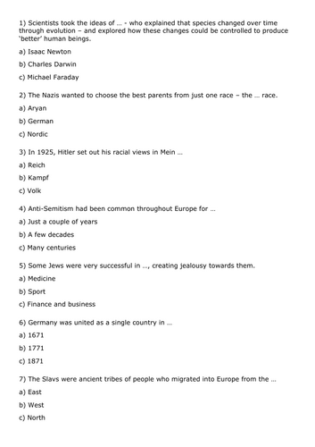 Nazi Germany Persecution of Minorities Quiz - GCSE Retrieval Practice ...