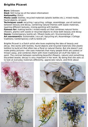Artist information sheets 100+ KS3 and GCSE | Teaching Resources