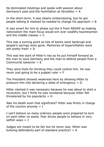 Nazi Germany Revision Match-Up Lesson: Rise, Control & Opposition ...