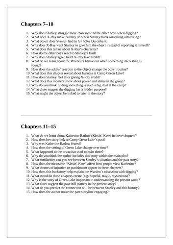 Holes by Louis Sachar – Complete Guided Reading Questions (All Chapters ...