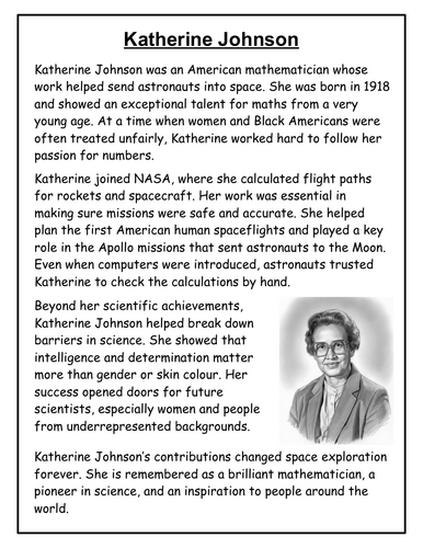 Katherine Johnson Reading Comprehension for Gr 3 - 5 | Black History ...