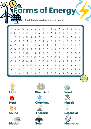 Forms of Energy Word Search with Illustrations | KS2 Science | Types of ...