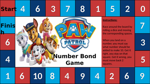 Paw Patrol Number Bonds to 10 Game | Teaching Resources