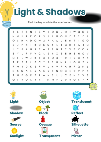 Light and Shadow Word Search with Illustrations | KS2 Science ...