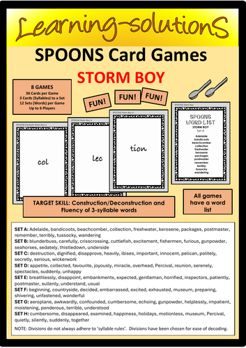 STORM BOY Game - SPOONS - Three Syllable Words Vocabulary Development ...